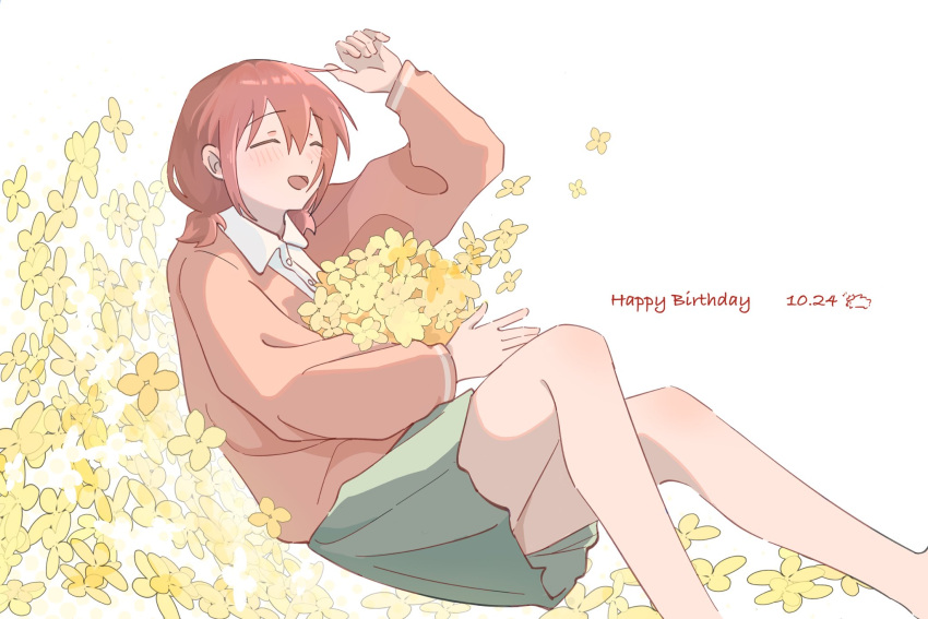 Safebooru - 1girl ^ ^ blush brown hair cardigan closed eyes collared ...
