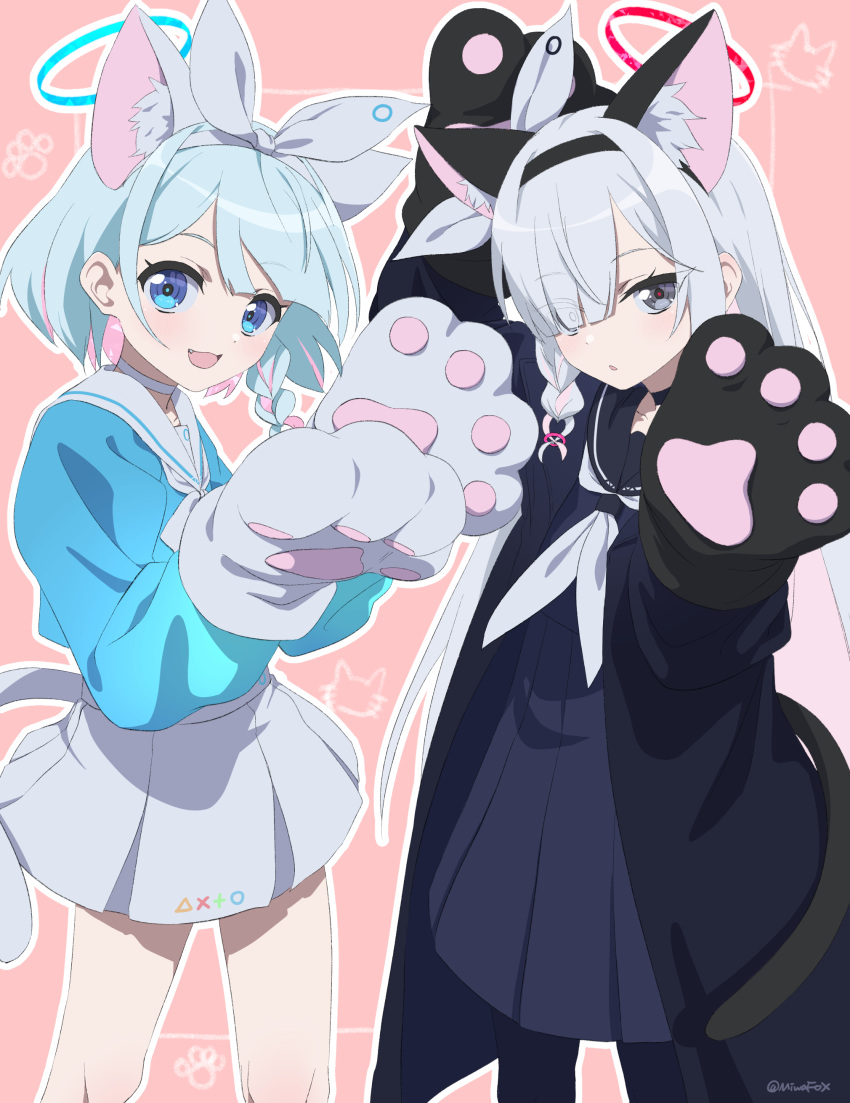 Safebooru - 2girls :d absurdres animal ear fluff animal ears animal hands arm up arona (blue ...