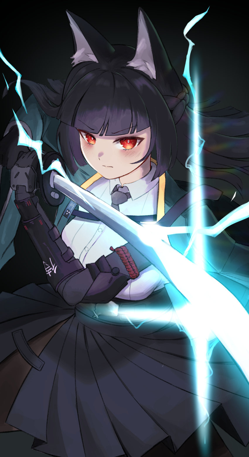 Safebooru - 1girl absurdres animal ear fluff animal ears black gloves black hair black necktie ...