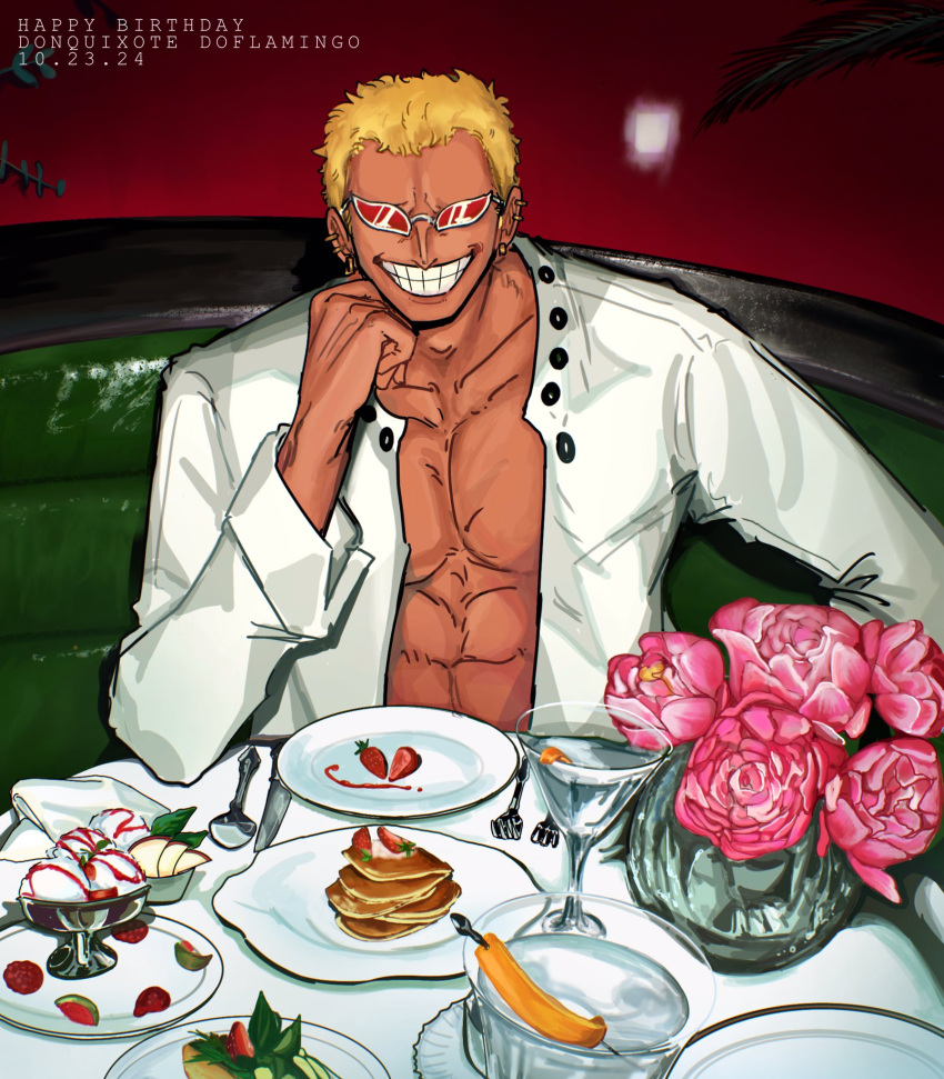 Safebooru - 1boy 2024 abs apple apple slice blonde hair cocktail glass ...