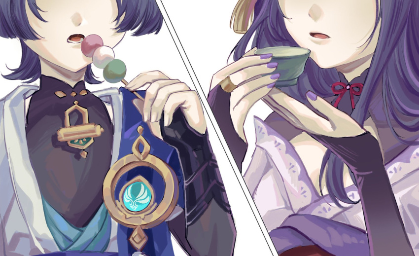 Safebooru - 1boy 1girl anemo symbol (genshin impact) aqua kimono armor black bodysuit blunt ends ...