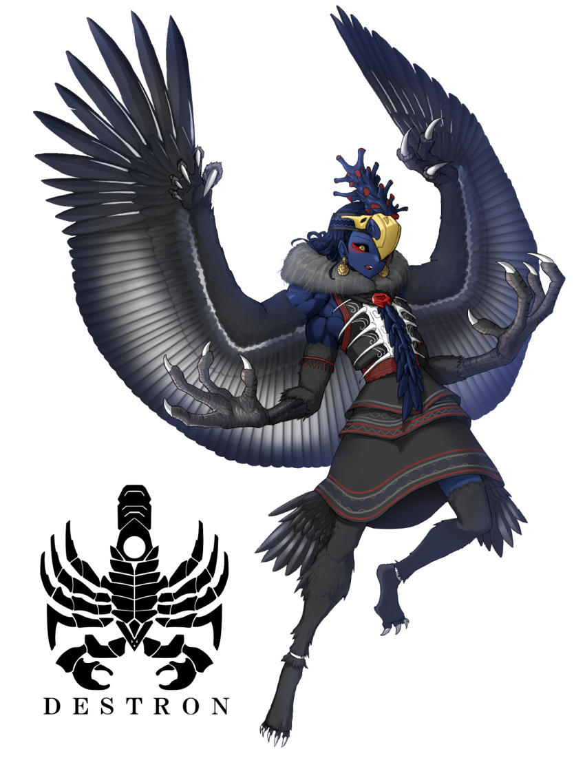 Safebooru - 1girl black sclera black wings blue hair blue skin colored ...