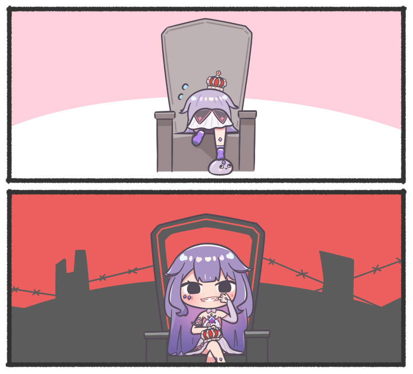 Safebooru - 1girl absurdres barbed wire brooch chibi crossed legs crown ...