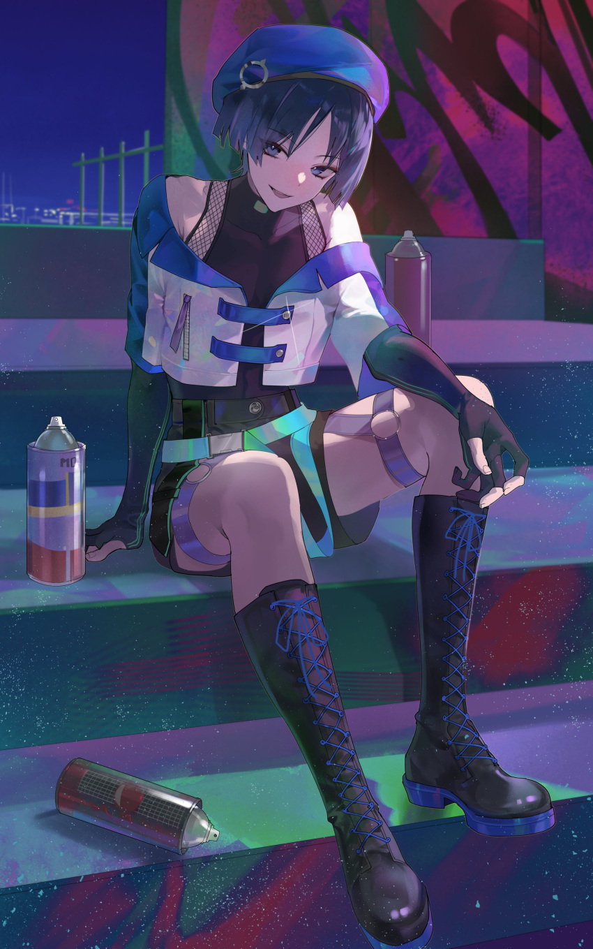 Safebooru - 1boy absurdres alternate costume aqua belt arm at side arm on knee arm support belt ...