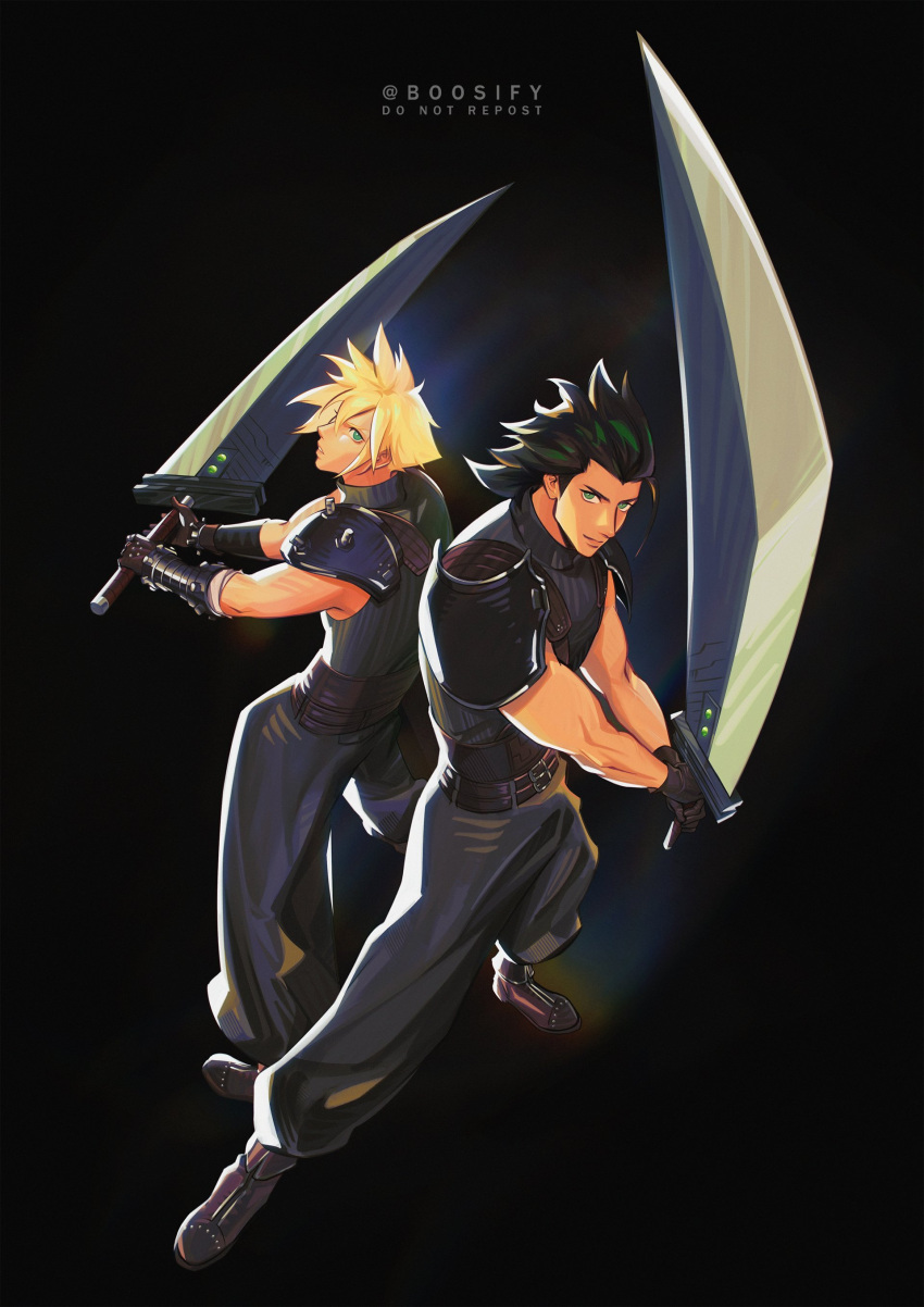 Safebooru - 2boys absurdres armor back-to-back baggy pants bandaged arm bandages belt black ...