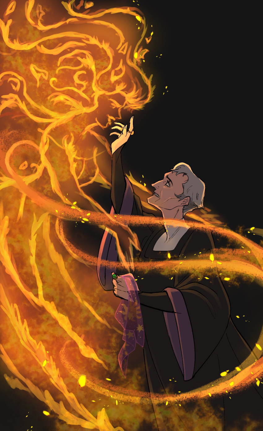 Safebooru - 1boy 1girl absurdres arm up black background claude frollo ...
