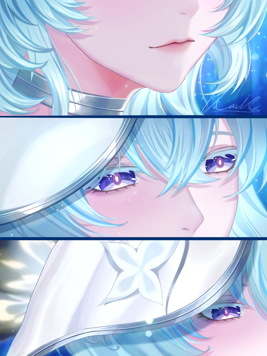 Safebooru - 1girl blue hair close-up closed mouth colored eyelashes column lineup commentary ...