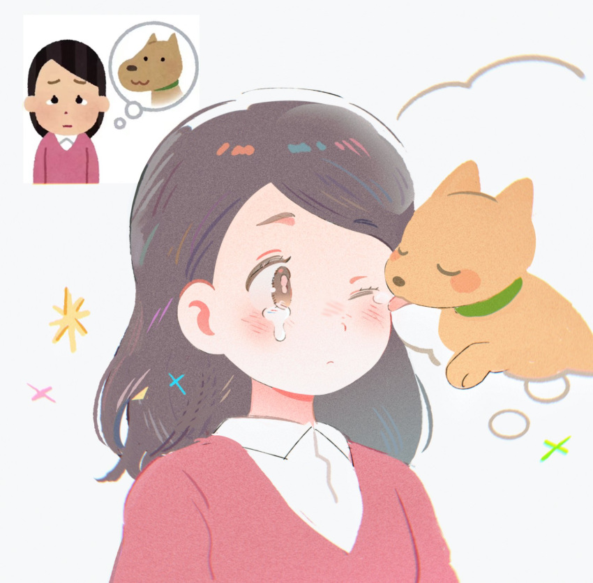 Safebooru - 1girl black hair brown eyes collared shirt crying crying ...