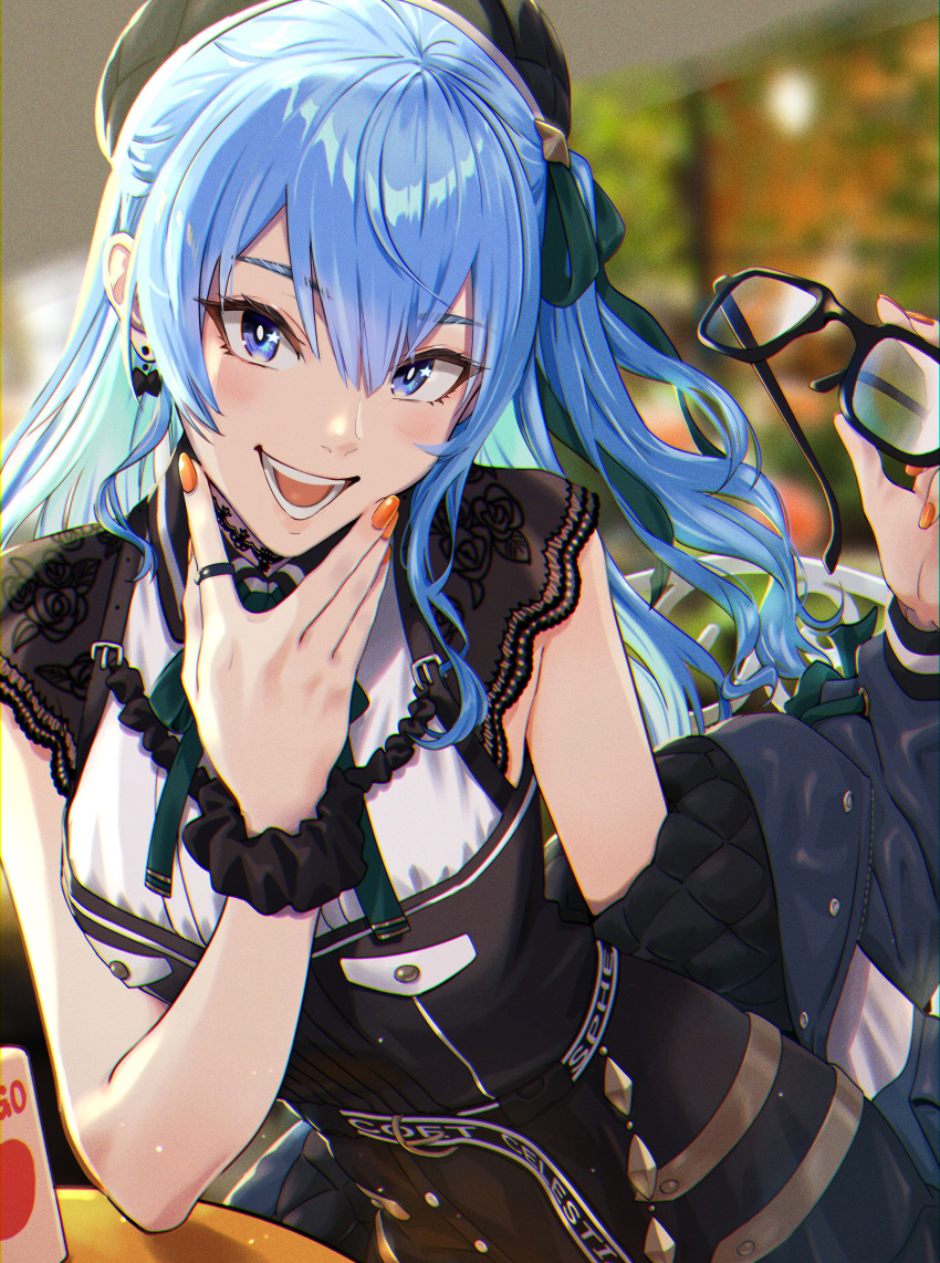 Safebooru - 1girl absurdres bangs beret black dress black headwear blue eyes blue hair blue ...