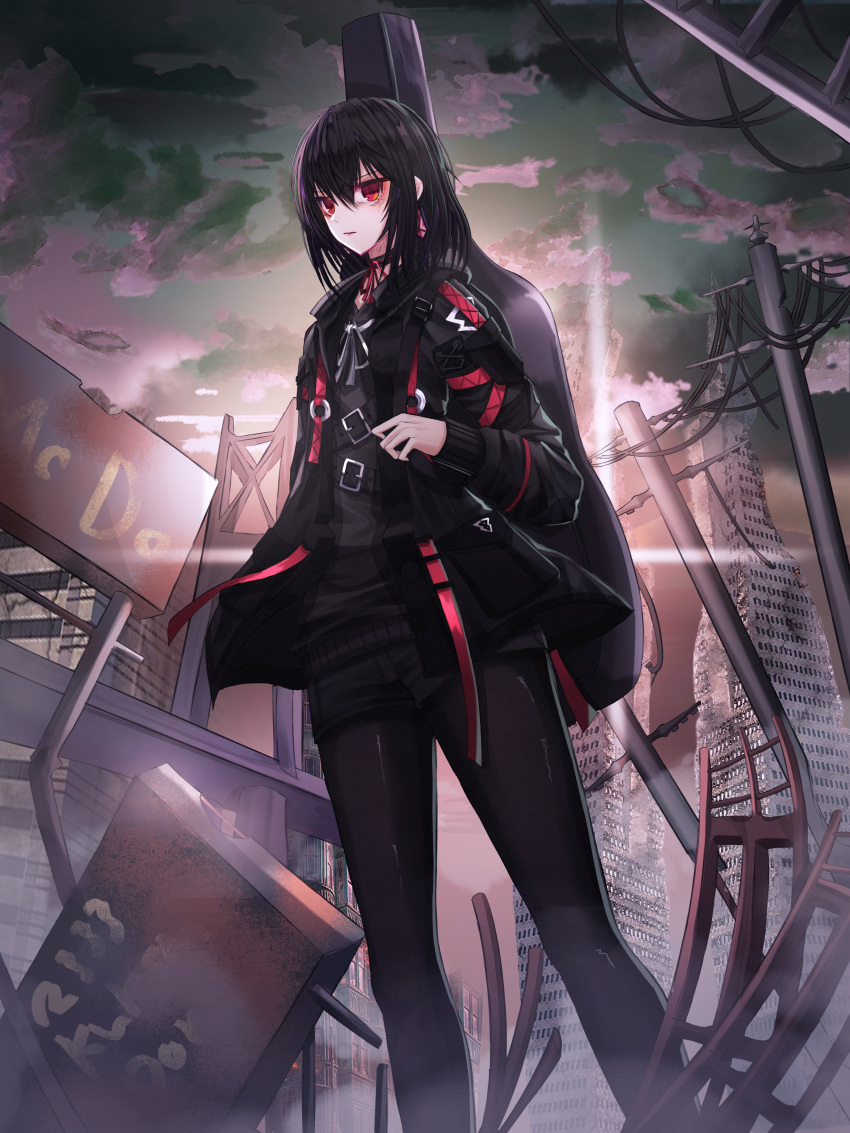Safebooru - 1girl absurdres bangs black hair black legwear black shorts ...