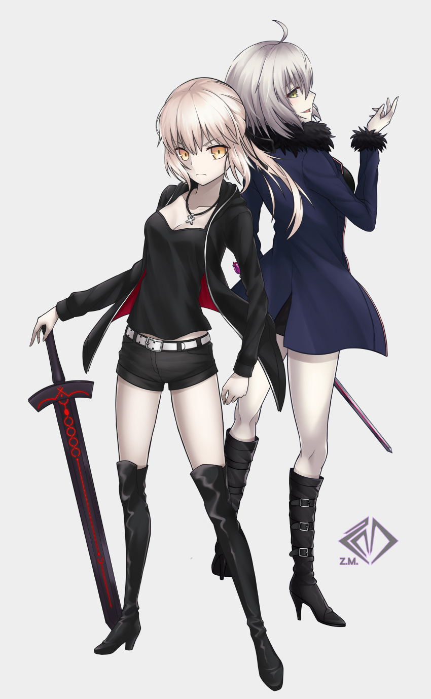 Safebooru - 2girls :d absurdres ahoge artoria pendragon (all) back-to-back belt black dress ...