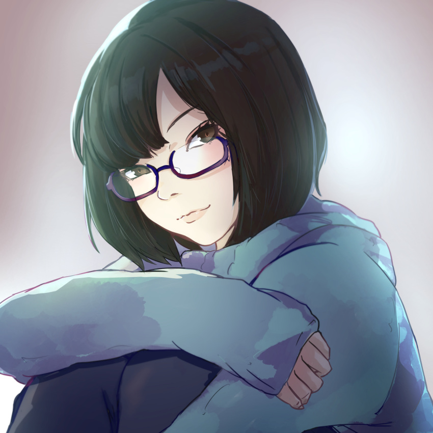 Safebooru - 1girl absurdres bangs black hair blunt bangs bob cut brown eyes fuyukayui glasses ...