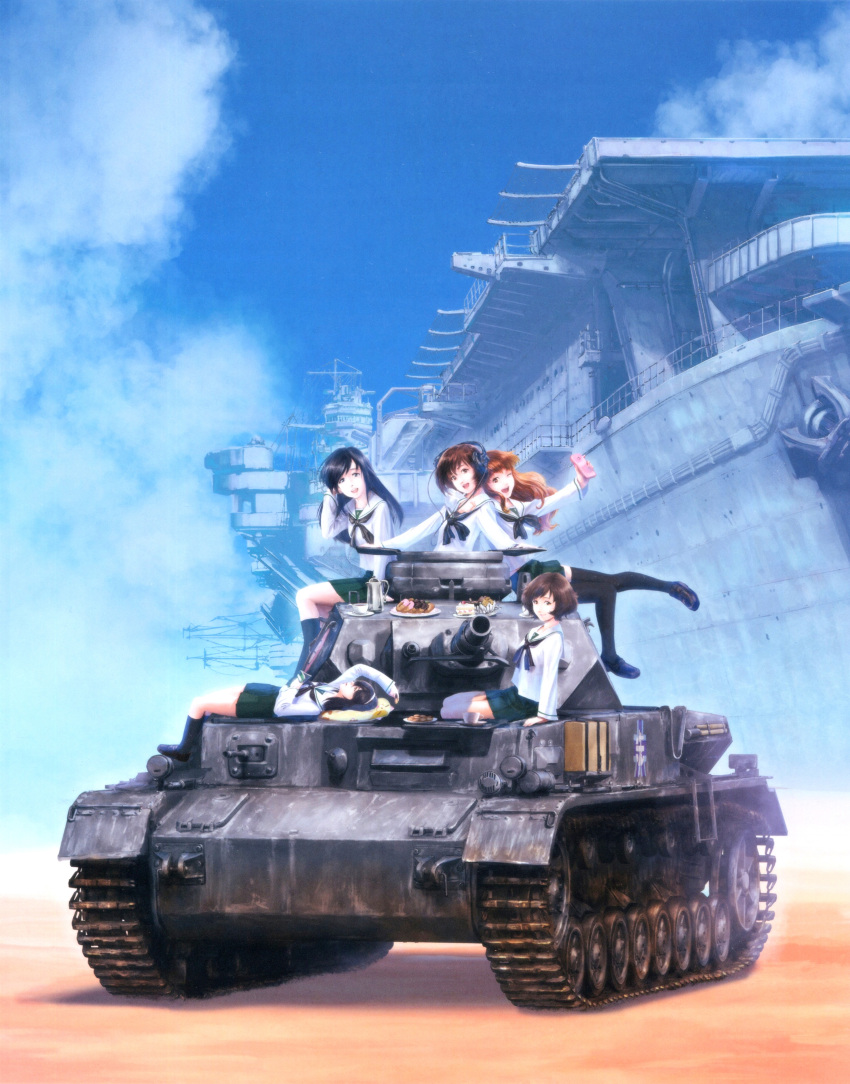 Safebooru - 5girls absurdres aircraft carrier akiyama yukari bangs black eyes black hair black ...