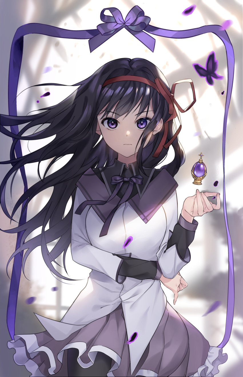 Safebooru - 1girl absurdres akemi homura argyle argyle legwear black hair bug butterfly capelet ...