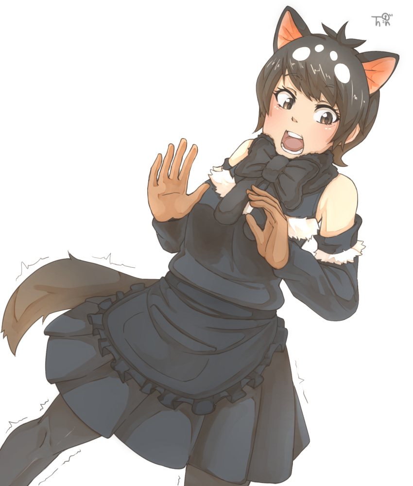 Safebooru - 1girl animal ears apron artist logo bangs bare shoulders black hair black legwear ...