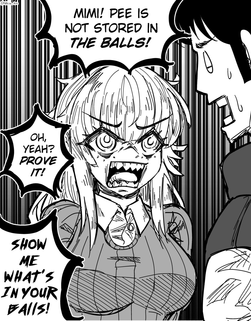 Safebooru - 1boy 1girl angry bags under eyes breasts english commentary ...