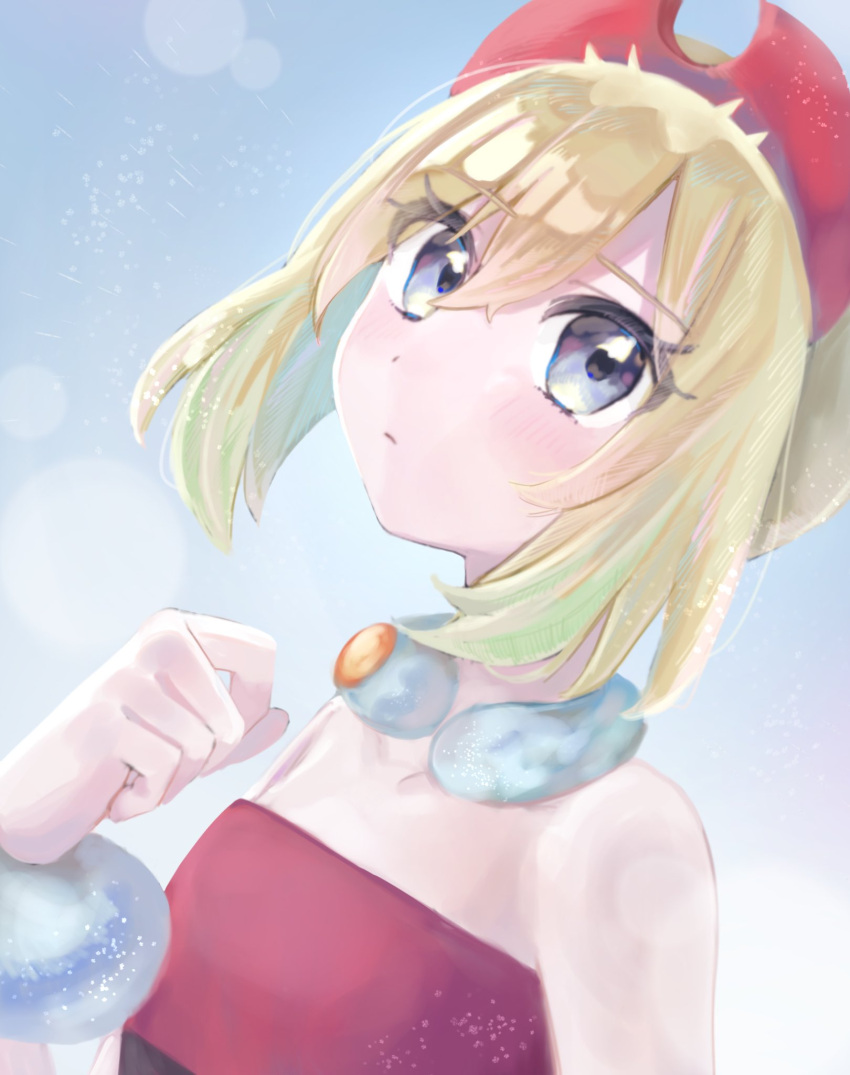 Safebooru - 1girl bare shoulders blonde hair blue eyes blush bracelet ...