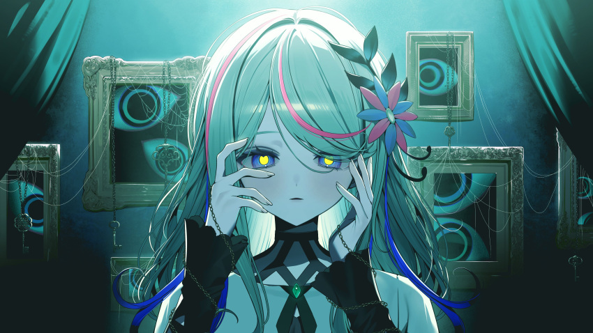 Safebooru - 1girl absurdres blue eyes close-up curtains girls ...