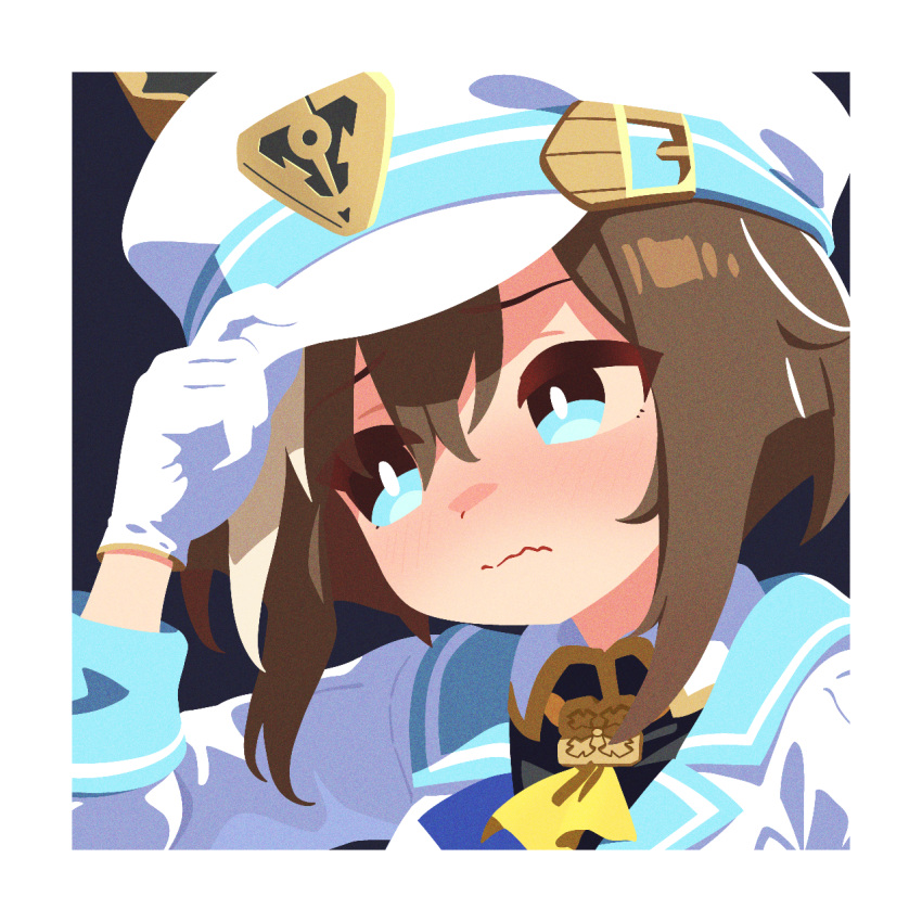 Safebooru 1girl Ascot Averting Eyes Blue Eyes Blush Border Brown Hair 8789