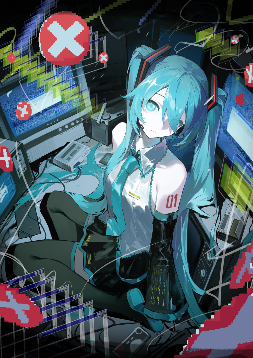 Safebooru - 1girl absurdres aqua eyes aqua hair aqua necktie black boots black skirt black ...