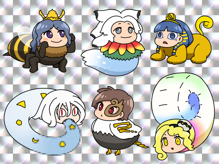 Safebooru - 6+girls animalization bee bird blonde hair blue eyes blue ...