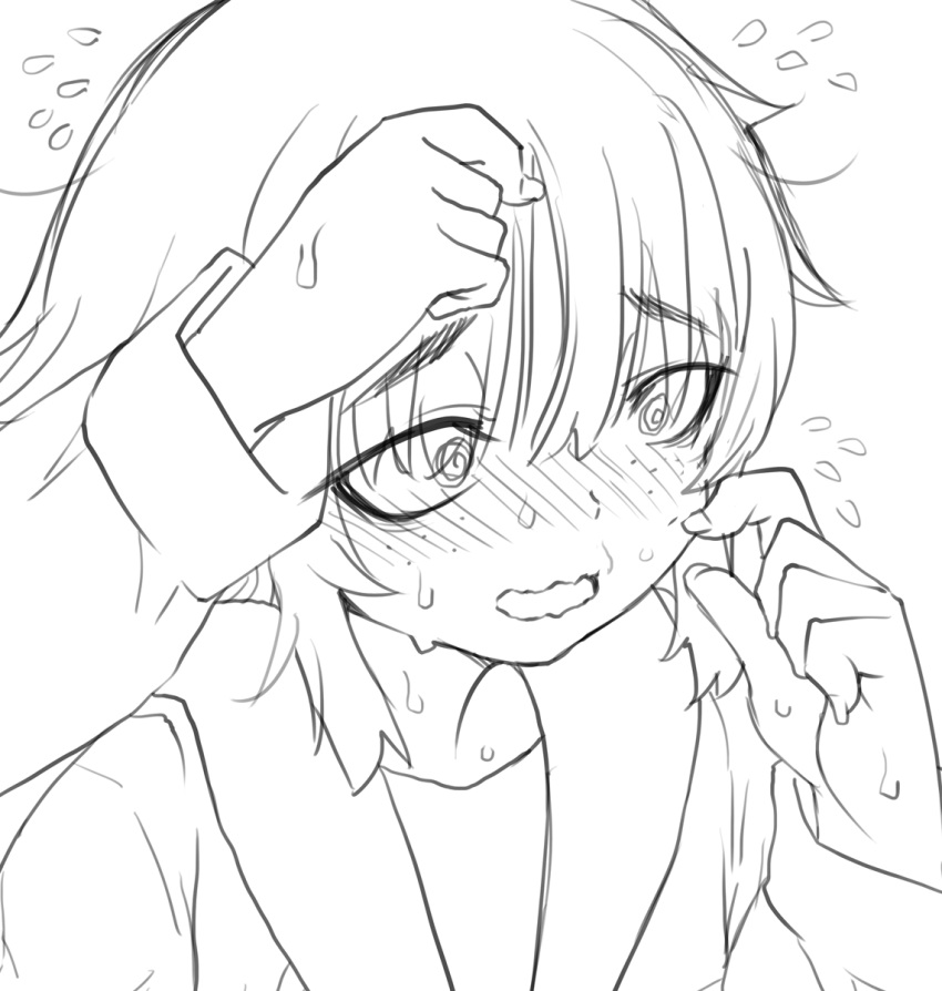 Safebooru - 1girl @ @ arm up blush embarrassed flying sweatdrops ...