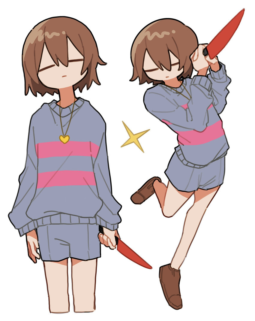 Safebooru - 1other absurdres blue shorts blue sweater brown hair closed ...