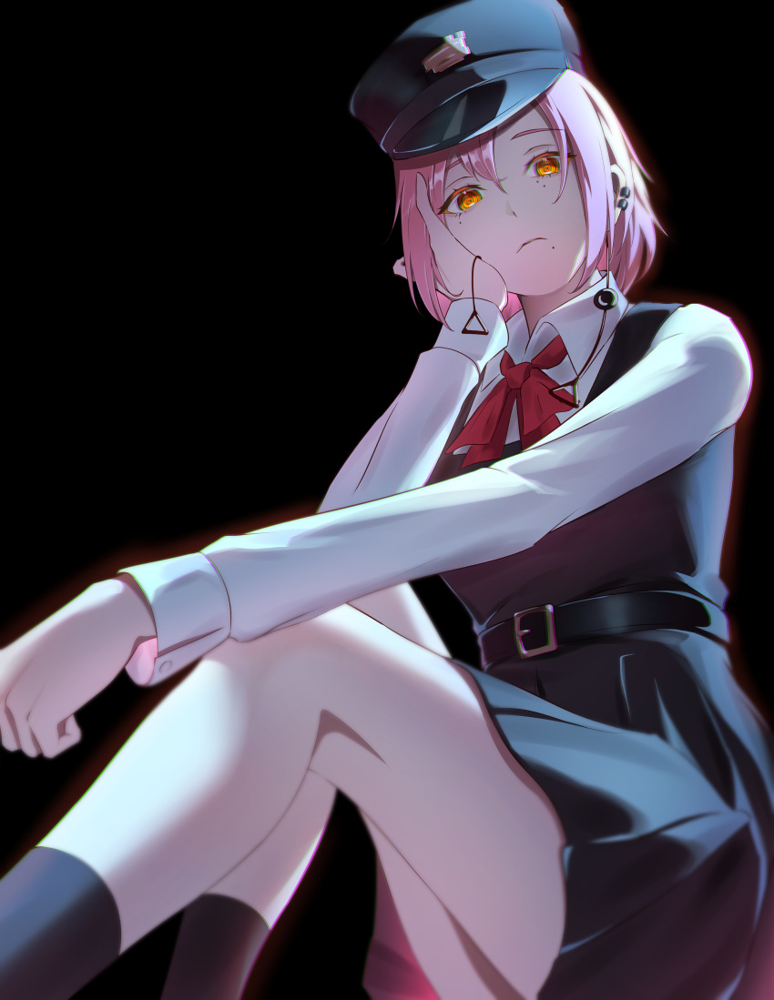 Safebooru - 1girl absurdres black background black dress black hat chainsaw man collared shirt ...