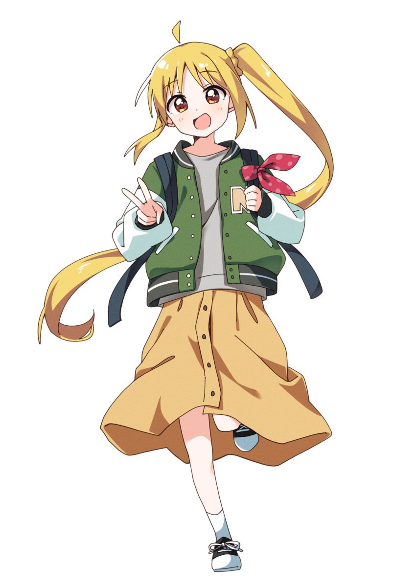 Safebooru - 1girl :d ahoge backpack bag black bag blonde hair blush bocchi the rock! brown eyes ...