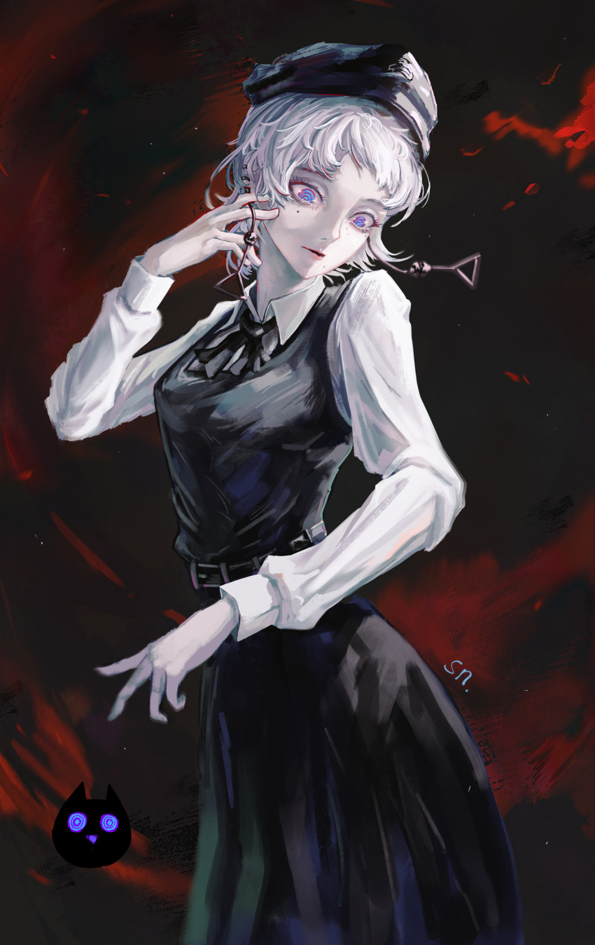 Safebooru - 1girl absurdres black dress black hat black ribbon blue eyes chainsaw man collared ...