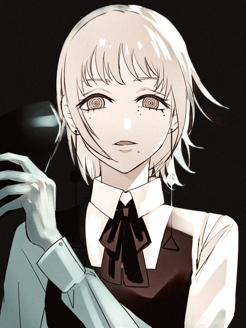 Safebooru - 1girl absurdres black background black dress chainsaw man collared shirt dress ...