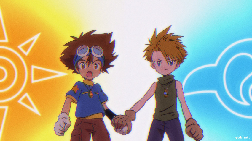 Safebooru - 2boys blonde hair blue background blue eyes blue headband ...