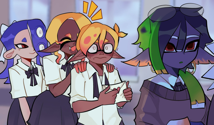 Safebooru - 1boy 3girls baker (splatoon) black bow black bowtie black ...