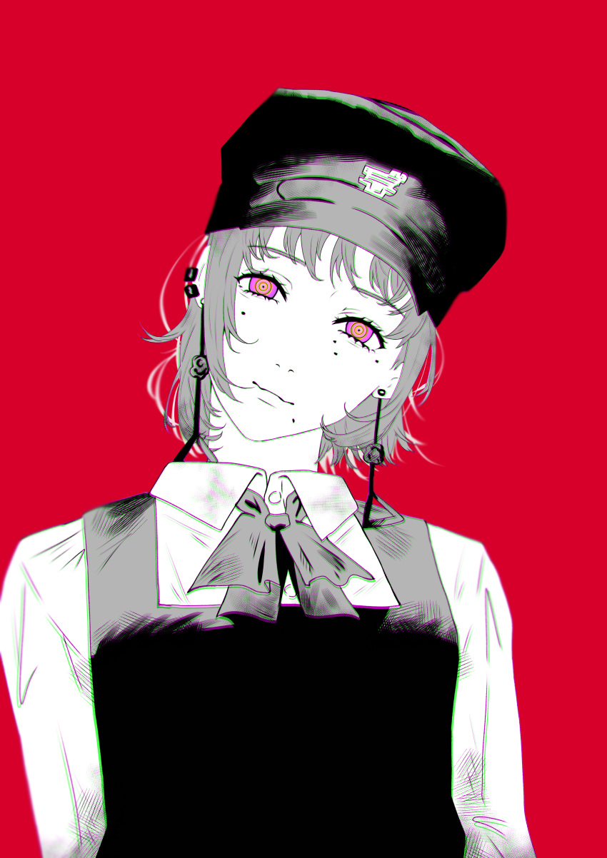 Safebooru - 1girl absurdres black dress chainsaw man closed mouth collared shirt dress earrings ...