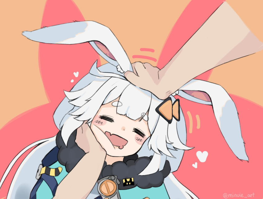 Safebooru - 1girl ananta animal ears blush stickers closed eyes fang ...