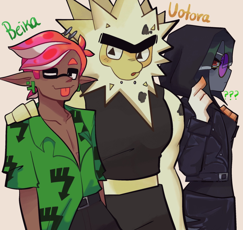Safebooru - 1girl 2boys ? ?? baker (splatoon) black skin character name ...