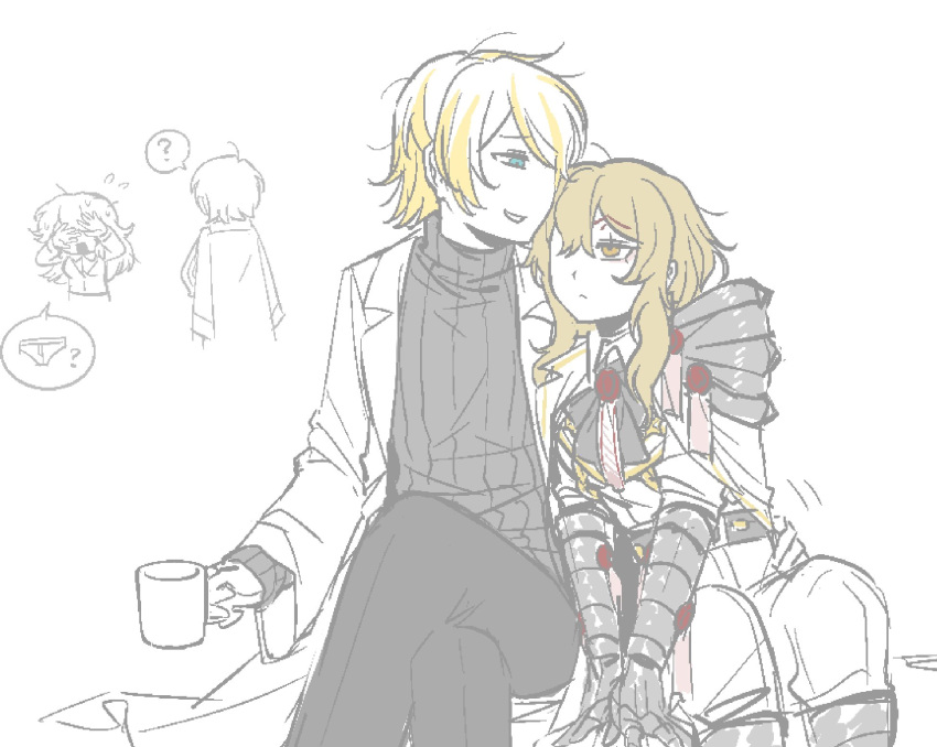Safebooru - 1boy 1girl armored boots blonde hair blue eyes boots bow bowtie closed mouth coat ...