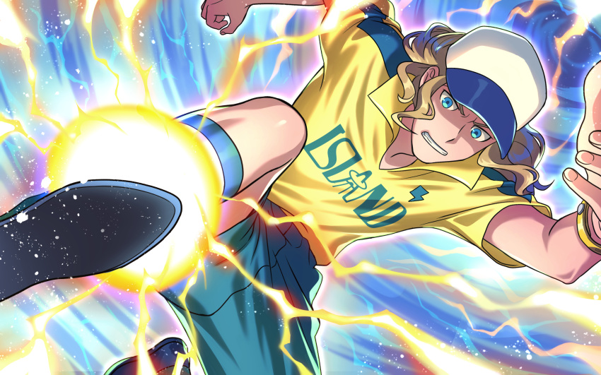 Safebooru - 1boy aqua shorts ball baseball cap blonde hair blue eyes ...