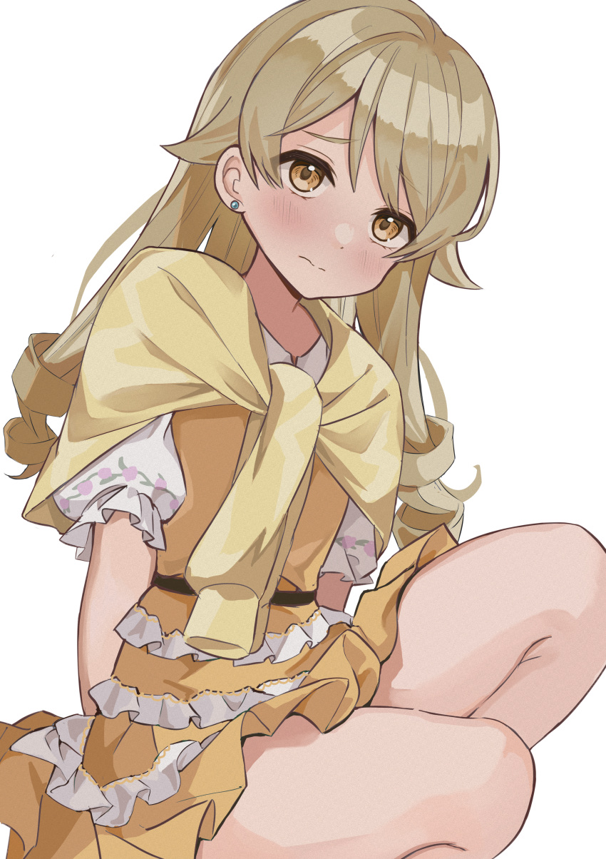 Safebooru - 1girl absurdres arms behind back blurry blush brown dress brown eyes brown hair ...