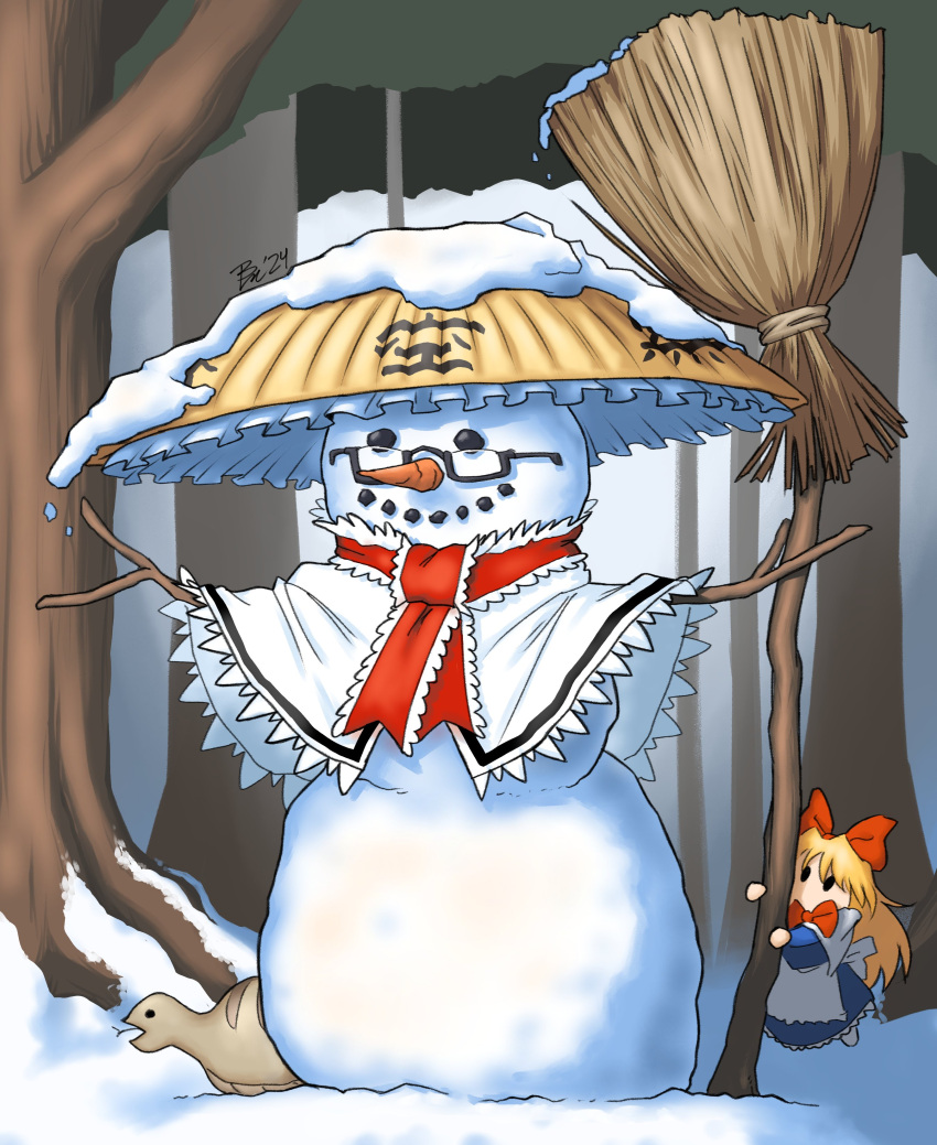 Safebooru - absurdres ajirogasa apron ascot blonde hair blue dress bow bowtie branch bread ...