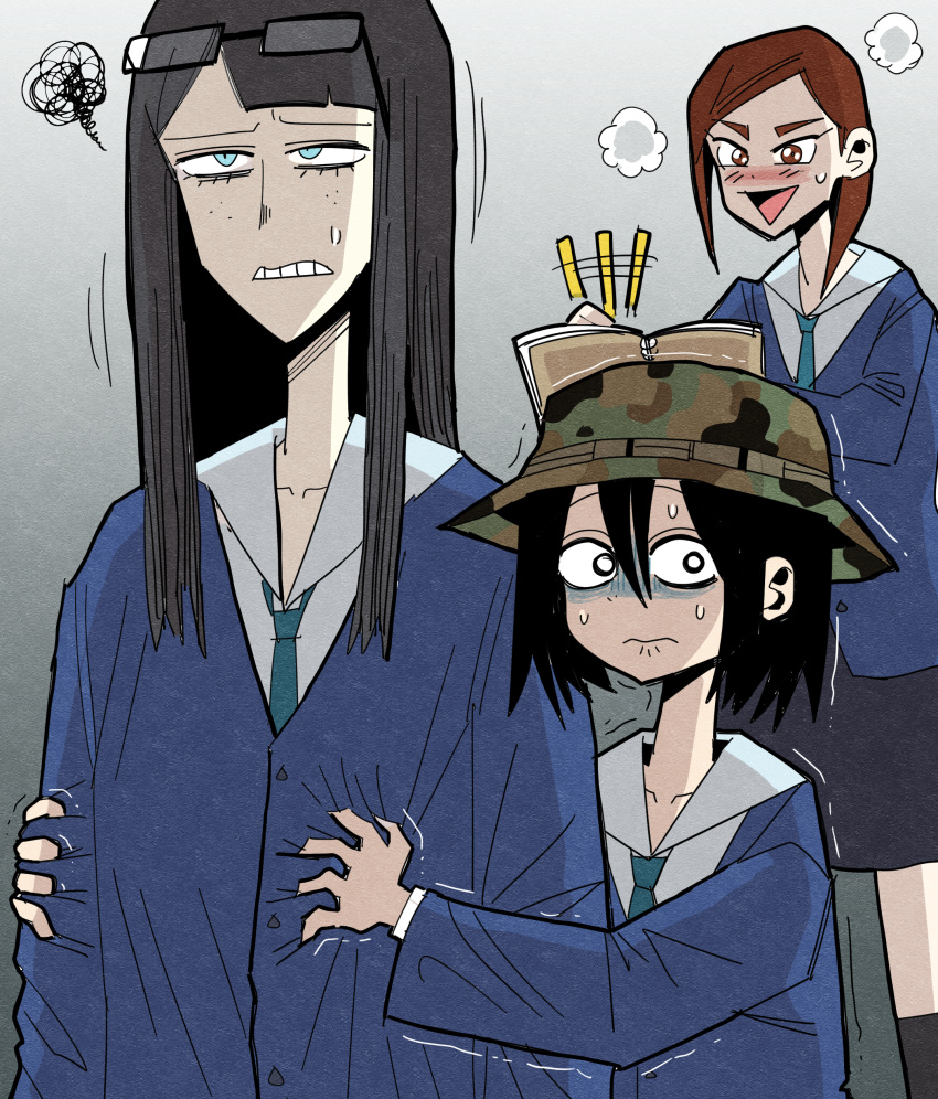 Safebooru - 3girls absurdres asakusa midori black hair blazer blue eyes blue jacket blue necktie ...