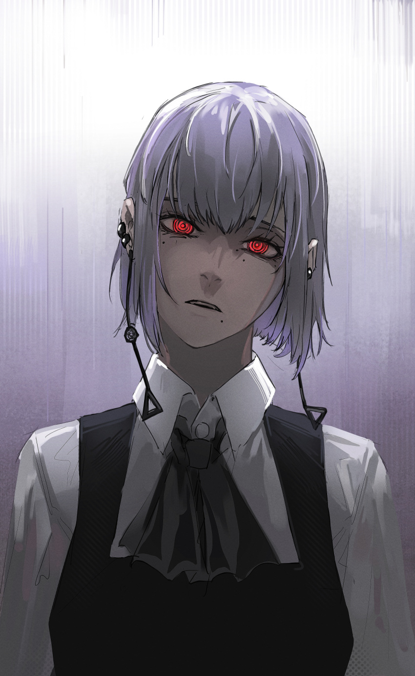 Safebooru - 1girl black dress black ribbon chainsaw man collared shirt dress earrings fami ...