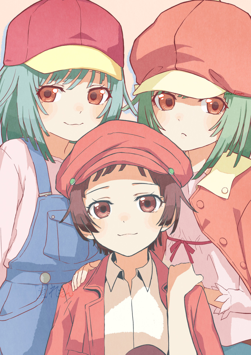 Safebooru - 3girls absurdres bakemonogatari blue overalls brown eyes ...