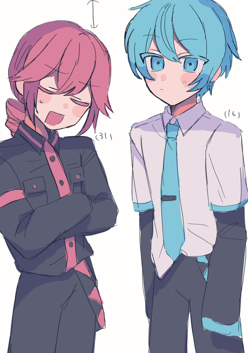 Safebooru - 2boys black pants black shirt blue eyes blue hair blue necktie drill hair hatsune ...