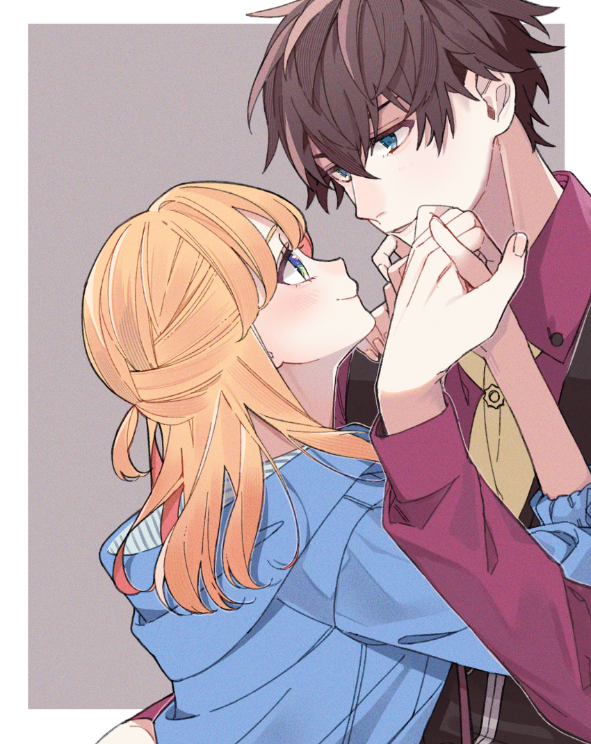 Safebooru - 1boy 1girl ascot blonde hair blue eyes blue jacket brown hair bustafellows eye ...