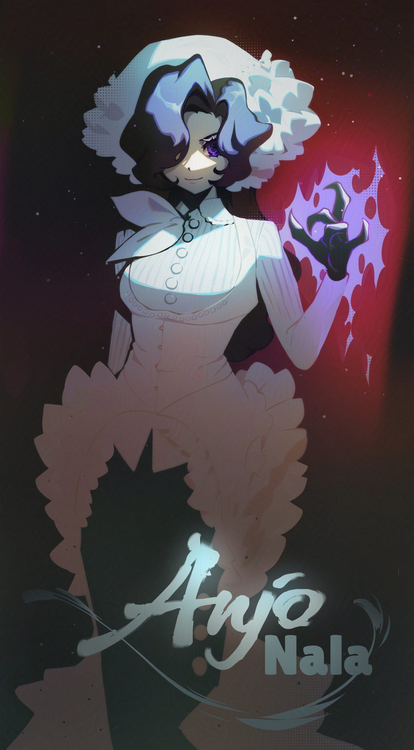 Safebooru - 1girl absurdres adversarial noise anjo nala black background black gloves black hair ...