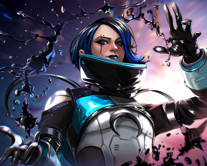 Safebooru - 1girl apex legends black hair blue eyes blue hair blue lips catalyst (apex legends ...