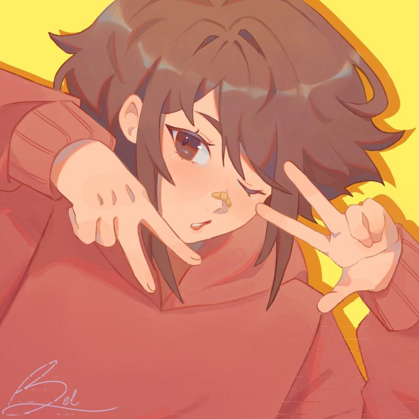 Safebooru - 1girl bandaid bandaid on face bandaid on nose belmyao brown ...