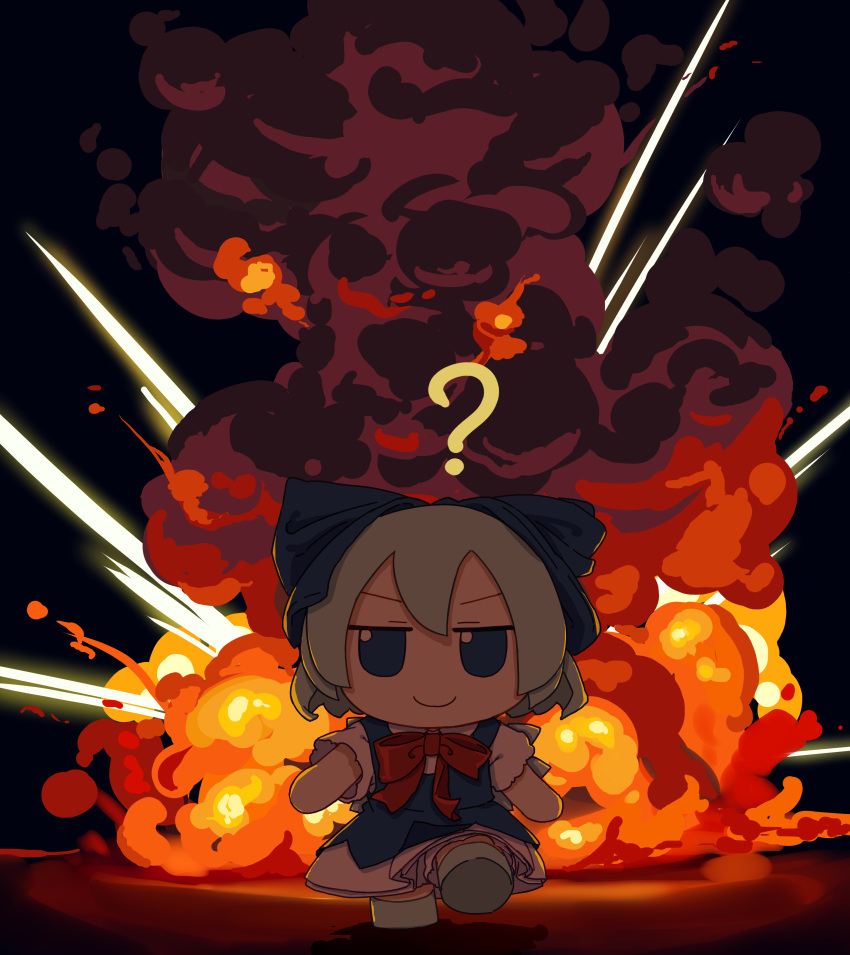 Safebooru - >:) 1girl ? absurdres blue bow blue dress blue eyes blue ...