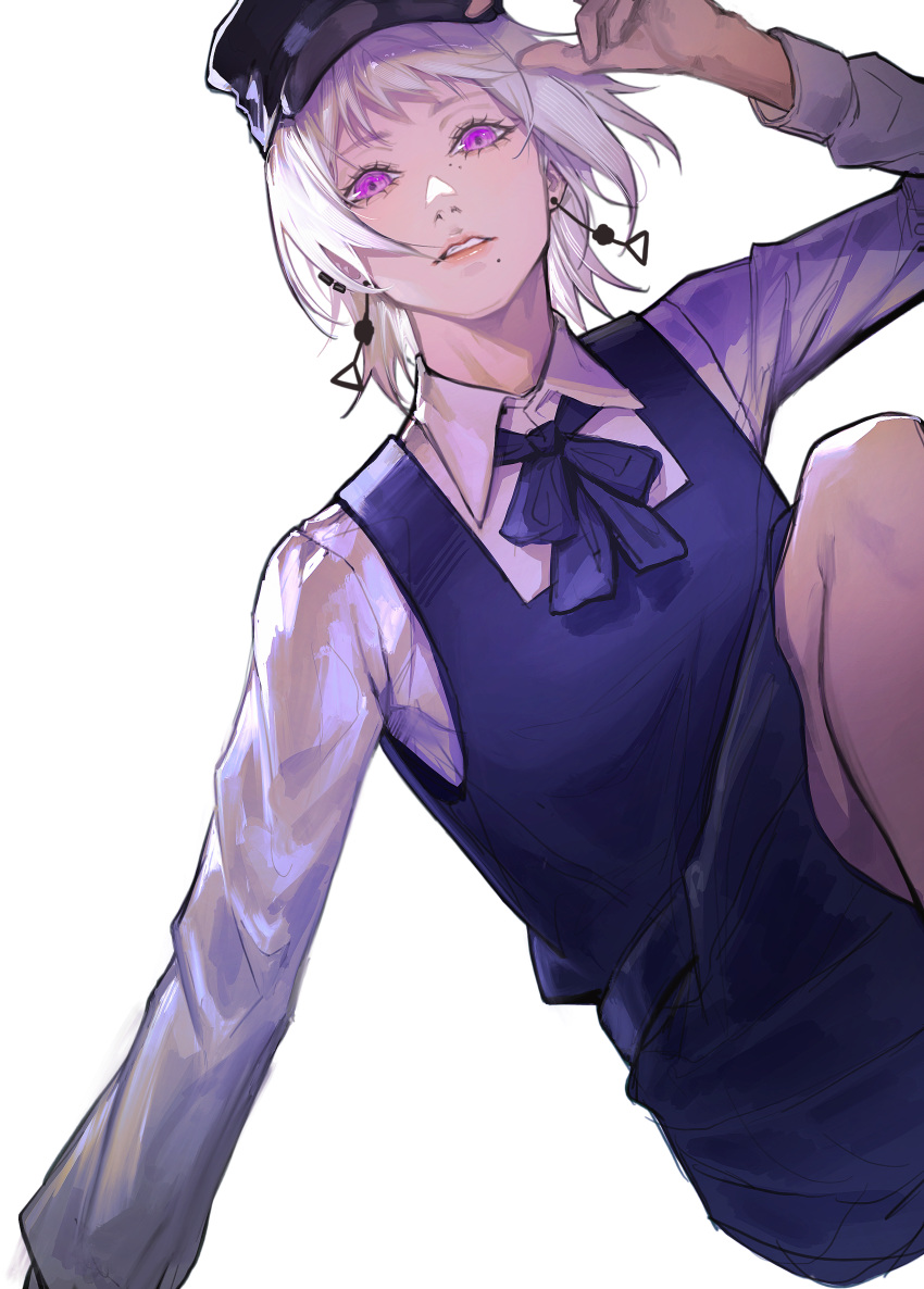 Safebooru - 1girl absurdres arm up black dress black hat black ribbon chainsaw man collared ...